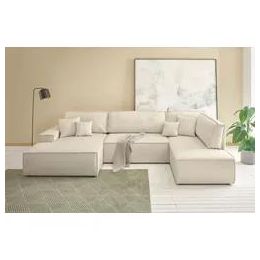 Wohnlandschaft Andas "FINNLEY U-Form XXL 329 cm, Schlafsofa, Schlaffunktion m. Bettkasten", beige (creme), B:329cm H:85cm T:195cm, Bezugstoff 100% PES , Atmungsaktives Gewebe , Easy Clean , Gramatur 340g/ qm +/- 5%, Sofas, (194/139 cm), Bouclé, Struktur und Cord