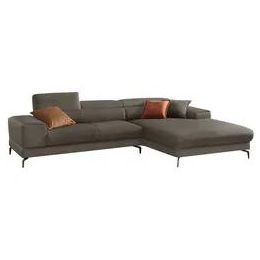 Ecksofa W.Schillig "piedroo, Designsofa mit tollem Sitzkomfort, elegant und bequem, L-Form", braun (braun r66), B:303cm H:70cm T:193cm, Chenille-Flachgewebe R66 (85% Polyester, 15% Nylon), Sofas, Ecksofa, Kopfteilverstellung, wahlweise mit Sitztiefenverstellung, Breite 303cm