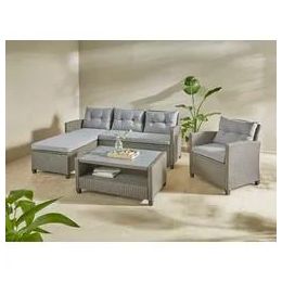 Gartenlounge-Set Konifera "Cordoba", grau (graubraun, graubraun), Polyrattan, Sitzmöbel-Sets, Polyratten, Stahl, Tischplatte aus Nonwood, geeignet für 4 Personen