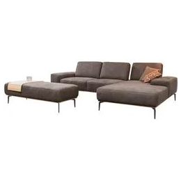 Ecksofa W.Schillig "run, Designsofa mit tollem Sitzkomfort, bequem, L-Form", braun (mocca s37), B:319cm H:88cm T:178cm, Longlife Xtra-Leder Z73: Naturwalkleder der Luxusklasse aus den erlesensten Rohhäuten. Hautstärke 1, 1 u2013 1, 3 mm, ROHLEDER Jacquard-Flachgewebe Q2 W60 (63% Polyester, 37% Polyacryl), ROHLEDER Chenille-Flachgewebe Q2 W77 (68% Polyacryl, 32% Polyester), Stoff S37 (100% Polyeste