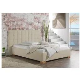 Polsterbett Maintal "Cueno", beige (creme), B:144cm L:210cm, Strukturstoff (100% Polyester), Betten, mit und ohne Matratze in 2 Ausführungen, Steppung mit Knopfheftung