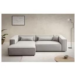 Ecksofa "PIARA XXL, Big-Sofa in Cord oder Leinenoptik, L-Form, mit Kedernaht", grau (silbergrau), B:288cm H:66cm T:198cm, 100% Polyester, LeGer Home by Lena Gercke, Sofas, wahlweise Ottomane rechts/links, schwarze Füße, extra tiefe Sitzfläche