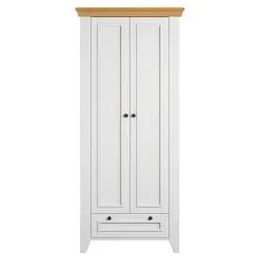 Garderobenschrank Home Affaire "Skandinavia", weiß (weiß, honig), B:85cm H:192cm T:38cm, Massivholz, Schränke, Massivholz, 2-türig, mit Schubkasten und seitlichen Hängemöglichkeiten