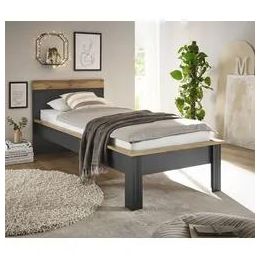 Einzelbett Home Affaire "WESTMINSTER Bett im Landhausstil, Doppelbett, Bettgestell", grau (grau dunkel, grau dunkel, eiche wotan dekor), B:107cm H:94cm L:210cm, Betten, mit dekorativer Rillenfräsungen