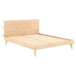 Bettgestell KARUP DESIGN "RETREAT BED", braun (klar lackiert, klar lackiert), B:166cm H:93cm L:226cm, Betten, aus Kiefer massiv mit Lattenrost, Kopfteil mit 3 Ablagen