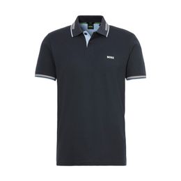 Poloshirt BOSS Green "Paul", Herren, Gr. XL, blau (dunkelblau408), Jersey, Obermaterial: 92% Baumwolle, 8% Elasthan, casual, slim fit, hoch geschlossener Ausschnitt, Kurzarm eingesetzt Bündchen kontrastfarben, Shirts, mit Polokragen