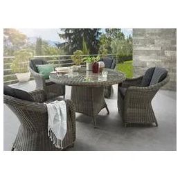 Garten-Essgruppe Destiny "MALAGA LUNA", grau (vintage grau), Polyester, Aluminium, Polyrattan, Polyester, Sitzmöbel-Sets, (Set, 13-tlg., 4x Sessel, 1 Tisch Ø 100x75cm) Alumninium, Polyrattan