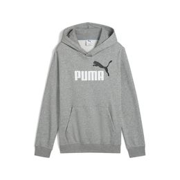 Kapuzensweatshirt Puma "ESS 2 COLOR NO. 1 LOGO HOODIE FL B", Kinder, Gr. 140, grau (medium gray heather), Fleece, Obermaterial: 66% Baumwolle, 34% Polyester, bedruckt, sportlich, regular fit normal, Langarm, Sweatshirts