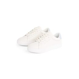 Plateausneaker Tommy Hilfiger "ESSENTIAL COURT SNEAKER", Damen, Gr. 37, blau (weiß, hellblau), Leder, Lederimitat, Schuhe, Freizeitschuh, Halbschuh, Schnürschuh mit Logoschriftzug