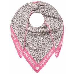 Zwillingsherz Damen Modetuch "Dreieckstuch BW "Leo & Good", grau, Obermaterial: 50% Baumwolle, 50% Polyacryl, Modet&uuml;cher, Leo mit pinker Kante und
