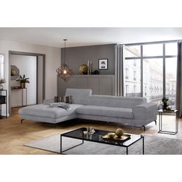 Ecksofa W.Schillig, B:343cm H:70cm T:193cm, grau, Chenille-Flachgewebe R66 (85% Polyester, 15% Nylon), Wohnzimmer, Sofas, "piedroo, Designsofa mit