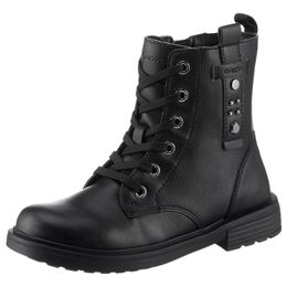 Geox Mädchen Schnürboots "J ECLAIR GIRL M", Gr. 26, schwarz, Lederimitat, Schuhe, Bikerboots, Winterstiefel, Boots mit modischem Blockabsatz