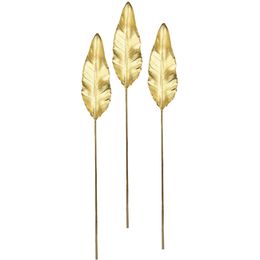 Kunstpflanze I.GE.A., B:12cm H:92cm L:2cm, gold, Obermaterial: 50% Kunststoff, 50% Polyester, Kunstpflanzen, "Strelitzienblatt", Kunstzweig, 3er Set