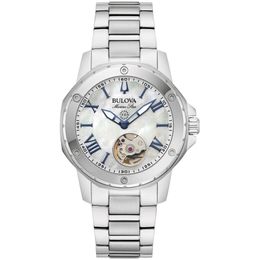 Bulova Damen Automatikuhr "Marine Star Automatic", silber, Armbanduhren, Armbanduhr, Damenuhr, bis 10 bar wasserdicht, Saphirglas