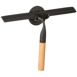 Duschabzieher Wenko, B:24,3cm H:17cm L:3,5cm, schwarz, Edelstahl, Wasserabzieher, "Bambusa", 24 cm, aus Bambus und Edelstahl, Befestigen ohne Bohren