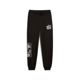 Puma Jungen Trainingshose "MID90S SWEATPANTS FL B", schwarz, Gr. 140, bedruckt, Fleece, Obermaterial: 66% Baumwolle, 34% Polyester, Hosen