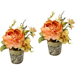 Kunstpflanze I.GE.A., B:14cm H:19cm L:19cm, orange, Kunstpflanzen, "Gesteck aus Chrysantheme", Im Topf, 2er Set