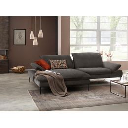Ecksofa W.Schillig, B:294cm H:87cm T:185cm, grau, Chenille-Flachgewebe R66 (85% Polyester, 15% Nylon);Longlife Xtra-Leder Z59: Glattleder mit