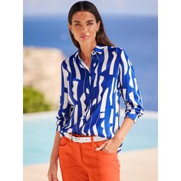 Heine Damen Hemdbluse, blau, Gr. 38, bedruckt, gemustert, mehrfarbig, 100% Viskose, Blusen