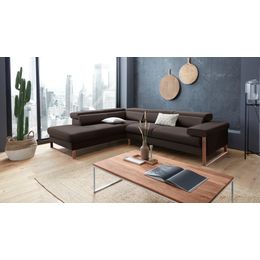 Ecksofa W.Schillig, B:281cm H:71cm T:230cm, braun, Flachgewebe S22 (100% Polyester);Stoff S37 (100% Polyester);Longlife Xtra-Leder Z59: Glattleder