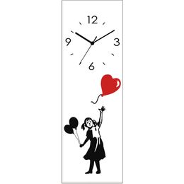 Wanduhr Artland, B:20cm H:60cm T:1,8cm, schwarz, Wohnzimmer, Wanduhren, "Glasuhr Silhouette Mädchen Ballon Herz", wahlweise mit Quarz- oder