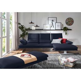 Ecksofa W.Schillig, B:291cm H:94cm T:164cm, blau, Longlife Xtra-Leder Z59: Glattleder mit modischer Prägung. Hautstärke 0, 9 - 1, 1 mm, Wohnzimmer,