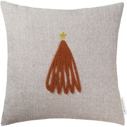 Dekokissen Tom Tailor HOME, B:38cm L:38cm, beige, Leinen, Polyester, Dekokissen_Sitzkissen_Kissenhüllen, "Xmas Tree", Kissenhülle ohne Füllung, 1