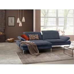Ecksofa W.Schillig, B:294cm H:87cm T:185cm, blau, Chenille-Flachgewebe R66 (85% Polyester, 15% Nylon);Longlife Xtra-Leder Z59: Glattleder mit