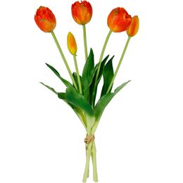 Kunstblume I.GE.A., B:20cm H:39cm L:12cm, orange, Polyester, Balkon, Kunstpflanzen, "Tulpen", Real-Touch Tulpenbund künstlich Blüten Tulpenstrauß