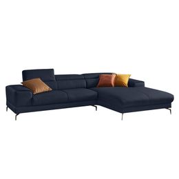 Ecksofa W.Schillig, B:303cm H:70cm T:193cm, blau, Longlife Xtra-Leder Z59: Glattleder mit modischer Prägung. Hautstärke 0, 9 - 1, 1 mm, Wohnzimmer,