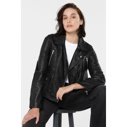 Damen Lederjacke, schwarz, Gr. L, SENSES.THE LABEL, unifarben, Material Oberstoff: 100% Leder, Futter Rumpf: 100% Baumwolle, Futter Ärmel: 100%