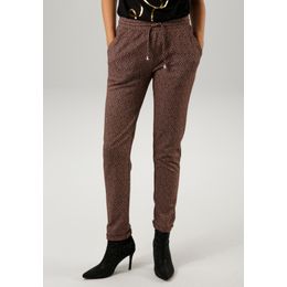 Aniston CASUAL Damen Schlupfhose, braun, Gr. 44, Glitzermuster, gemustert, Jersey, Obermaterial: 70% Viskose, 17% metallisierte Fasern, 10%