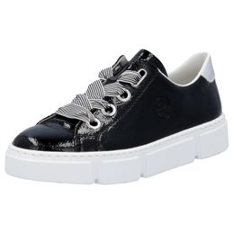 Rieker Damen Sneaker, Gr. 41, schwarz, Lederimitat, glänzend, Schuhe, mit trendigen Schnürsenkeln, Freizeitschuh, Halbschuh, Schnürschuh