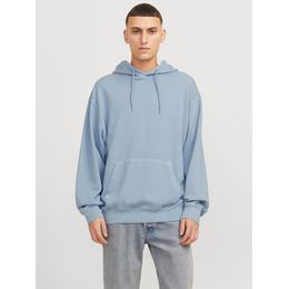 Jack & Jones JACK & JONES Herren Kapuzensweatshirt "JJECHARGE FADED SWEAT HOOD NOOS", blau, Gr. S, unifarben, angeraute Sweatware, Obermaterial: 100% Baumwolle,
