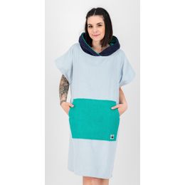 DEPROC Active Damen Poncho "Badeponcho PARLEE BEACH", blau, Gr. M, 100% Baumwolle Walkfrottier, Jacken, Badeponcho mit großer Kängurutasche und