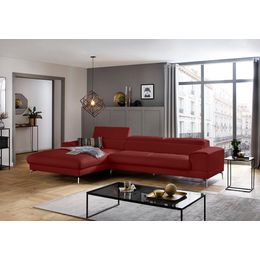 Ecksofa W.Schillig, B:343cm H:70cm T:193cm, rot, Longlife Xtra-Leder Z59: Glattleder mit modischer Prägung. Hautstärke 0, 9 - 1, 1 mm, Wohnzimmer,