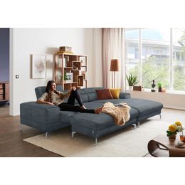 Polsterhocker W.Schillig, B:141cm H:42cm T:70cm, blau, Chenille-Flachgewebe R66 (85% Polyester, 15% Nylon), Hocker, "piedroo, Designsofa mit tollem