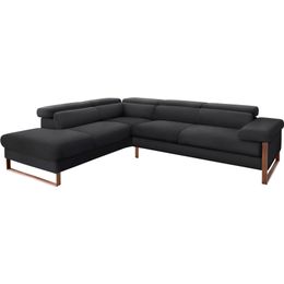 Ecksofa W.Schillig, B:281cm H:71cm T:230cm, schwarz, Flachgewebe S22 (100% Polyester);Stoff S37 (100% Polyester);Longlife Xtra-Leder Z59: Glattleder