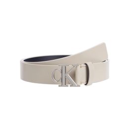 Damen Lederg&uuml;rtel "MONO PLAQUE LTHR BELT 30MM", beige, Gr. 75, Calvin Klein Jeans, unifarben, Rindsleder, G&uuml;rtel, mit Logoschnalle
