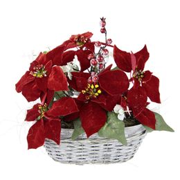 Kunstblume I.GE.A., B:32cm H:30cm L:20cm, rot, Kunstpflanzen, "Arrangement", Poinsettia Beeren im Korb