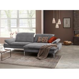 Ecksofa W.Schillig, B:294cm H:87cm T:185cm, grau, Chenille-Flachgewebe R66 (85% Polyester, 15% Nylon);Longlife Xtra-Leder Z59: Glattleder mit