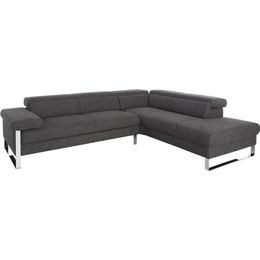Ecksofa W.Schillig, B:281cm H:71cm T:230cm, grau, Flachgewebe S22 (100% Polyester);Stoff S37 (100% Polyester);Longlife Xtra-Leder Z59: Glattleder mit