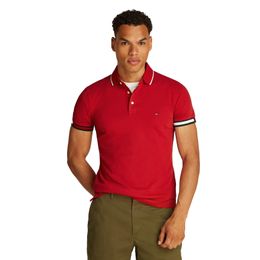 Tommy Hilfiger Herren Poloshirt "FLAG CUFF SLIM FIT POLO", rot, Gr. XXXL, Piqué, Obermaterial: 96% Baumwolle, 4% Elasthan, Shirts
