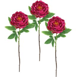 Kunstblume I.GE.A., B:20cm H:60cm L:14cm, rosa, Polyester, Kunstpflanzen, "P&auml;onie Bauernrose", Pfingstrosen Einzelblume, 3er Set