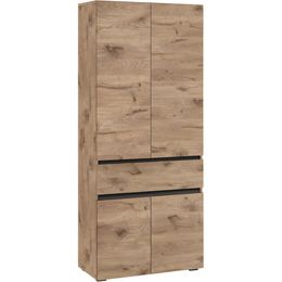 Hochschrank Home Affaire, B:76cm H:180cm T:35cm, braun, Spanplatte, Badezimmer, Schränke, "Wisla", mit 4 Türen & 1 Schublade, Breite 76 cm, Höhe 180