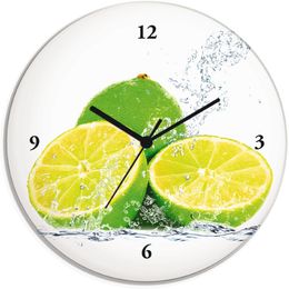 Wanduhr Artland, T:1,8cm, gelb, Wohnzimmer, Wanduhren, "Limette mit Spritzwasser", wahlweise mit Quarz- oder Funkuhrwerk, lautlos ohne Tickgeräusche