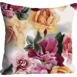 Dekokissen queence, B:40cm L:40cm, bunt, Polyester, Dekokissen_Sitzkissen_Kissenh&uuml;llen, "Bl&uuml;ten & Bl&auml;tter", Kissenh&uuml;lle ohne F&uuml;llung, 1 St&uuml;ck