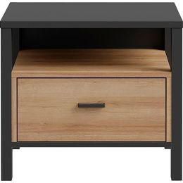 Nachtkommode FORTE, B:54,8cm H:48,7cm T:40,2cm, schwarz, Dekorfolie, Spanplatte, Sideboards, "High Rock", mit schwarzem Metallgriff