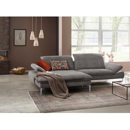 Ecksofa W.Schillig, B:294cm H:87cm T:185cm, grau, Chenille-Flachgewebe R66 (85% Polyester, 15% Nylon);Longlife Xtra-Leder Z59: Glattleder mit