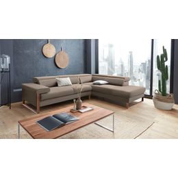 Ecksofa W.Schillig, B:281cm H:71cm T:230cm, braun, Flachgewebe S22 (100% Polyester);Stoff S37 (100% Polyester);Longlife Xtra-Leder Z59: Glattleder